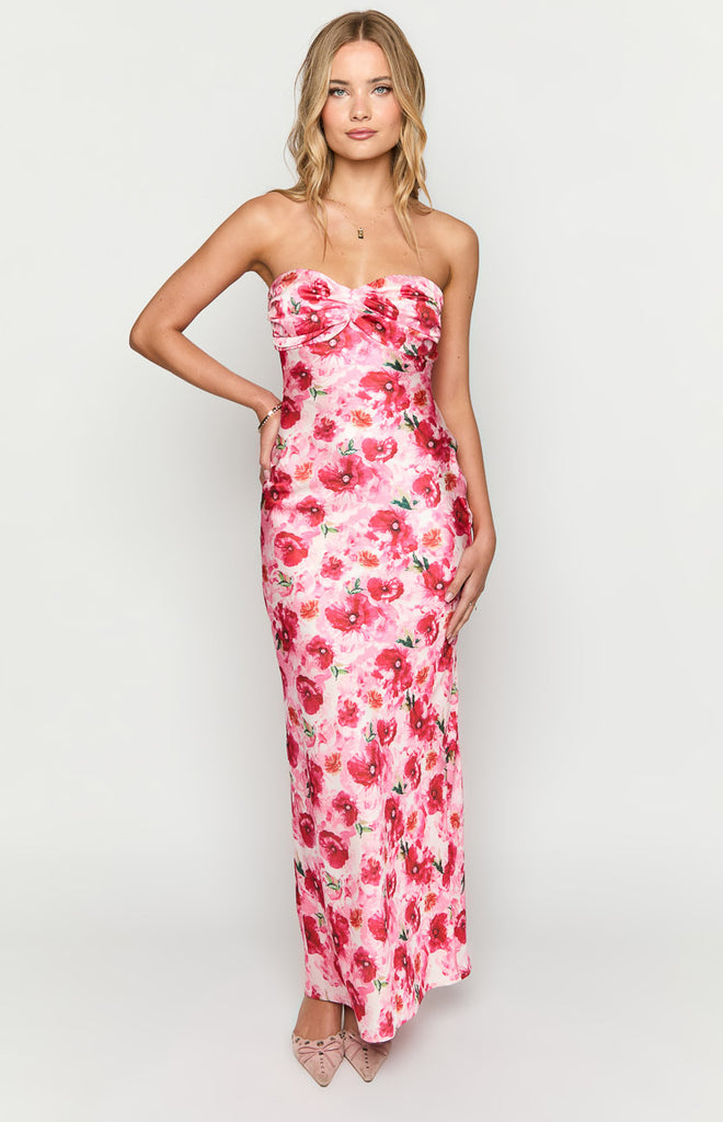 Ashley Pink Floral Formal Maxi Dress – Beginning Boutique