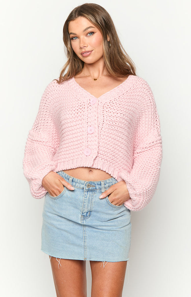 Jen Light Pink Knit Cardigan – Beginning Boutique
