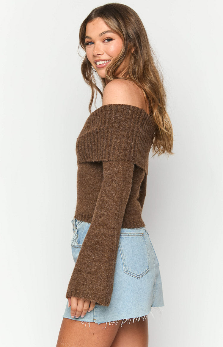 Joey Brown Off Shoulder Sweater – Beginning Boutique