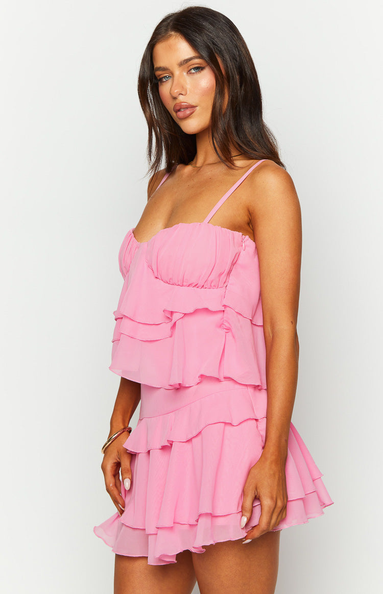 Kamala Pink Ruffle Mini Dress – Beginning Boutique