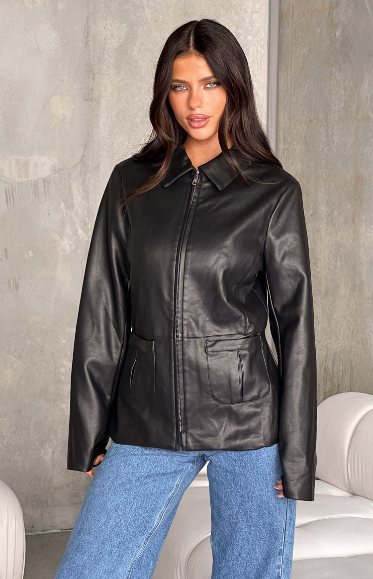 Tiah Black PU Jacket – Beginning Boutique