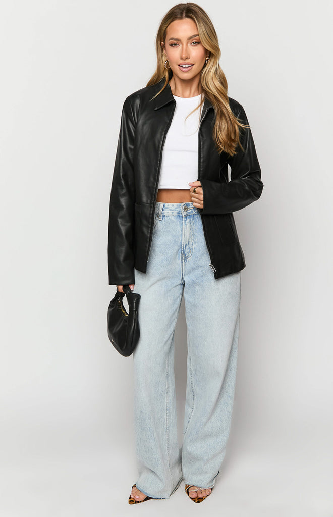 Tiah Black PU Jacket – Beginning Boutique
