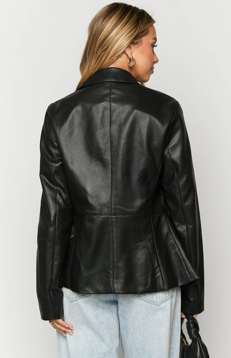 Tiah Black PU Jacket – Beginning Boutique