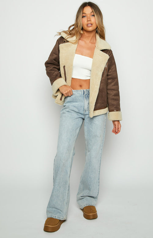 Aviator Brown Sherpa Jacket – Beginning Boutique