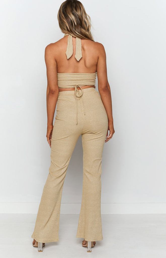 Cher Rib Pants Gold – Beginning Boutique