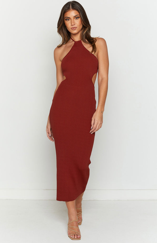 Christina Rust Halter Rib Maxi Dress – Beginning Boutique