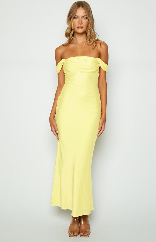Ella Light Yellow Off Shoulder Formal Maxi Dress – Beginning Boutique