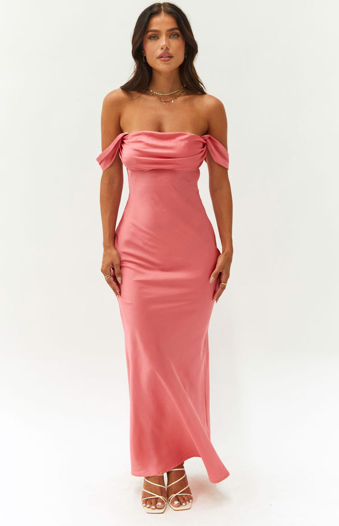 Ella Pink Off Shoulder Formal Dress – Beginning Boutique