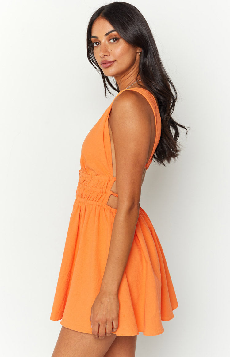 Genovia Crinkle Orange Mini Dress – Beginning Boutique