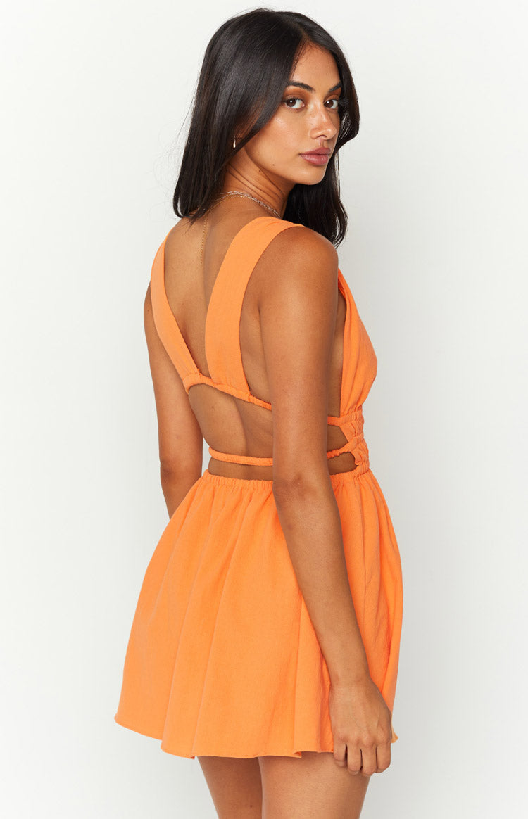 Genovia Crinkle Orange Mini Dress – Beginning Boutique