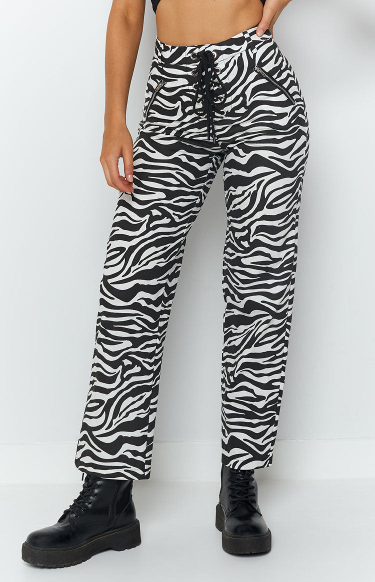 Tiger Lace Up Pants Zebra – Beginning Boutique