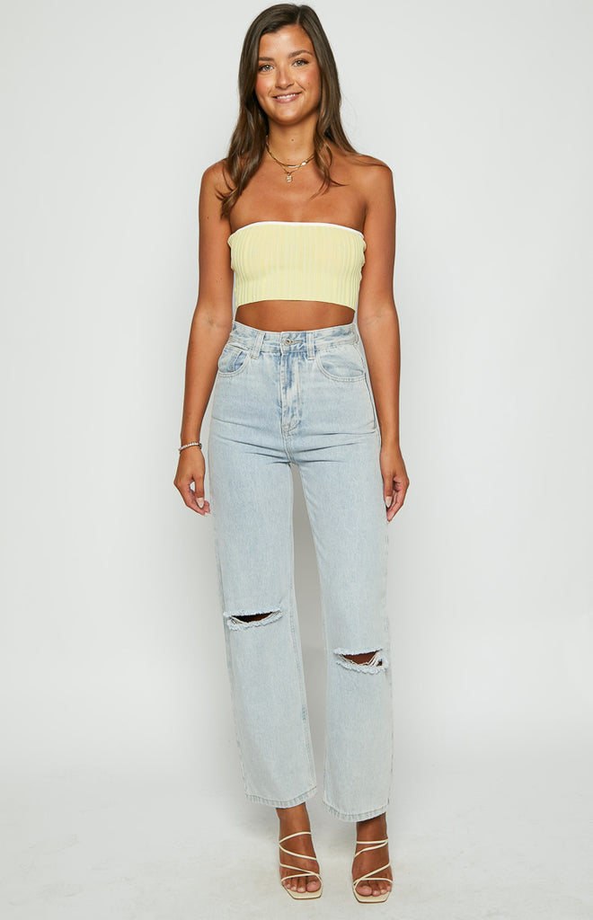 Pia Yellow Contrast Bind Knit Tube Top – Beginning Boutique