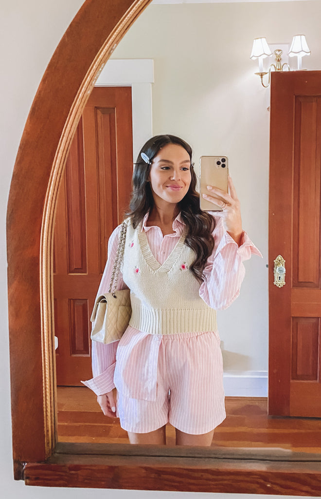 The Sarah Shorts Pink Pinstripe – Beginning Boutique